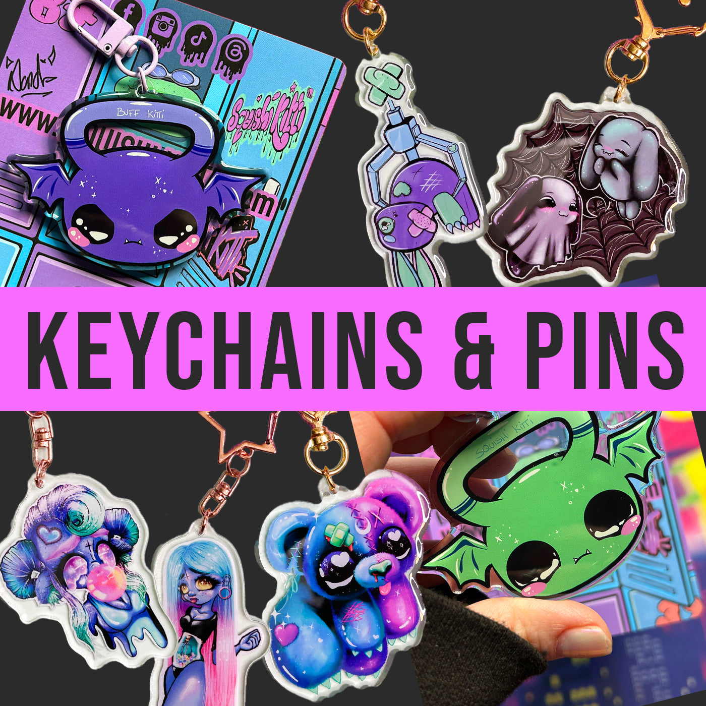 Keychains & Pins – Squishi Kitti